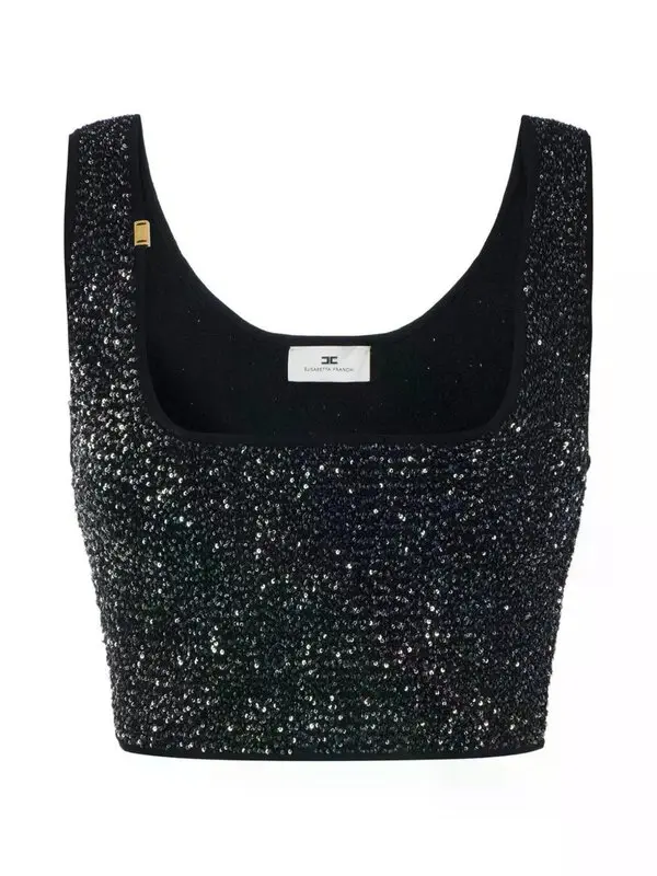 Elisabetta Franchi Cropped Knit Top With Sequins - Black