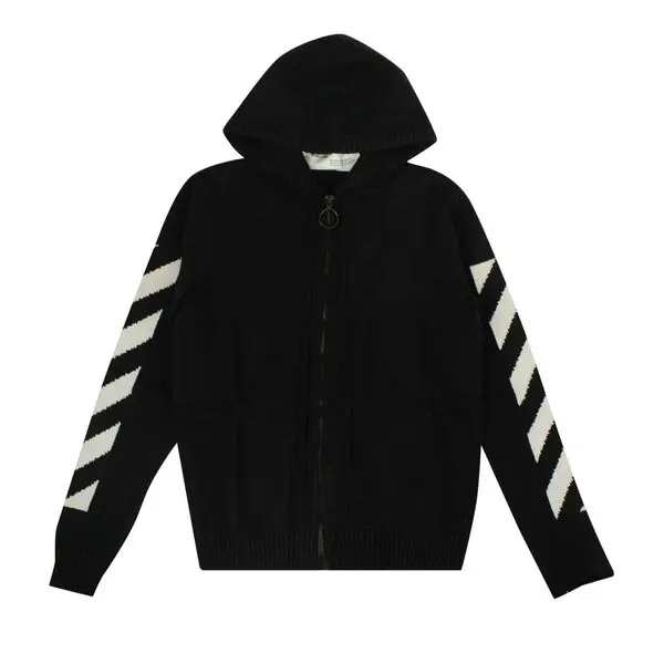 Off-White Diagonal Zip Knit Hoodie - Black