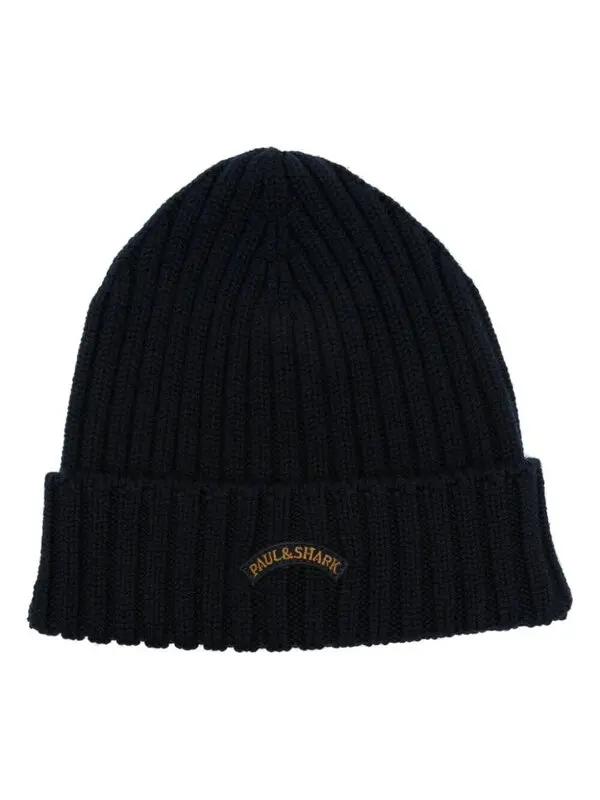 Paul & Shark Ribbed Beanie With Logo Embroidery - Blue
