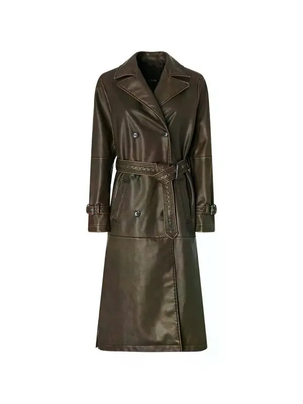 Pinko Double-breasted Belted Coat - Brown