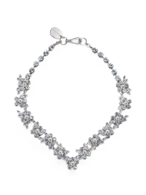 Simone Rocha V-line Floral Crystal Embellishment Necklace - Silver
