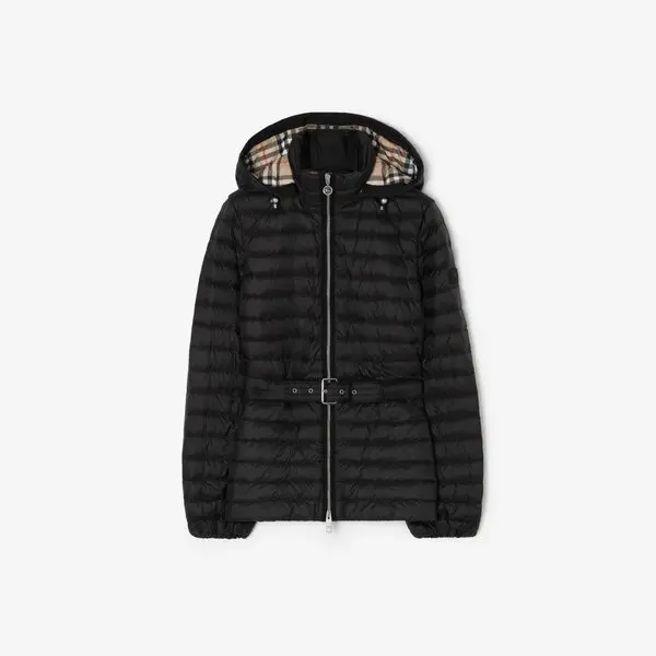 Burberry Puffer Jacket With Detachable Hood And Knight Zip Pull - Black