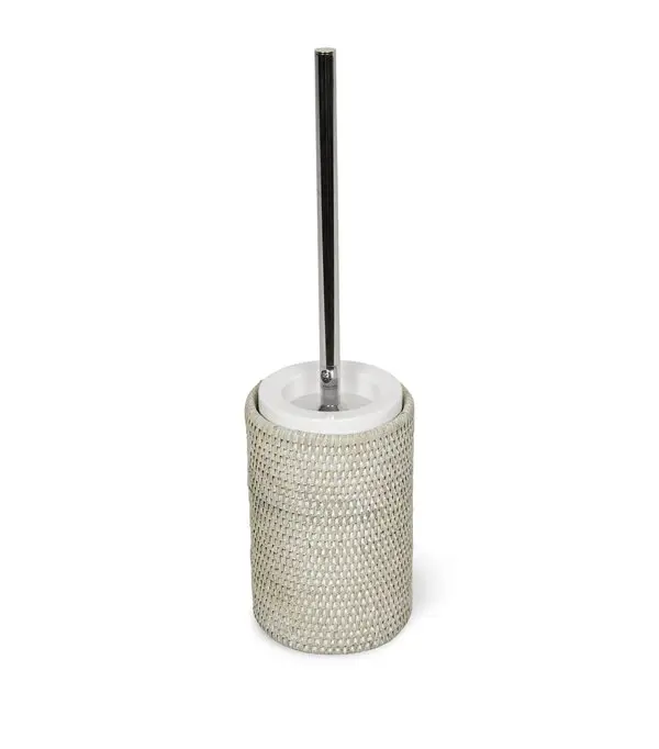 DECOR WALTHER Rattan-porcelain Toilet Brush Holder Set - Brown
