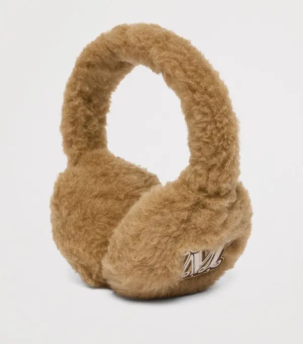 Max Mara Camel Wool-silk Monogram Earmuffs