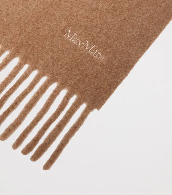 Max Mara Wool Fringed Logo Scarf