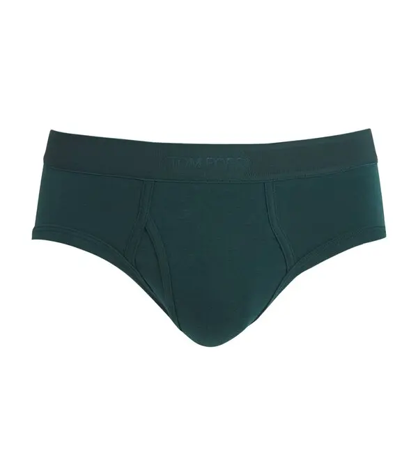 TOM FORD Stretch-cotton Logo Briefs - Green