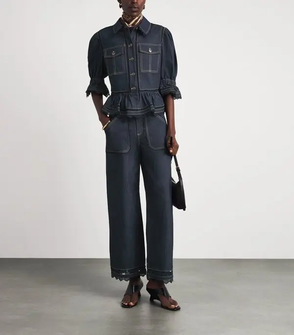 Cinq À Sept Sylvia Lace-trimmed Denim Jacket