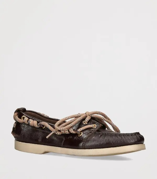 GOLDEN GOOSE Leather Boat Shoes With Lace Up Detail - Brown