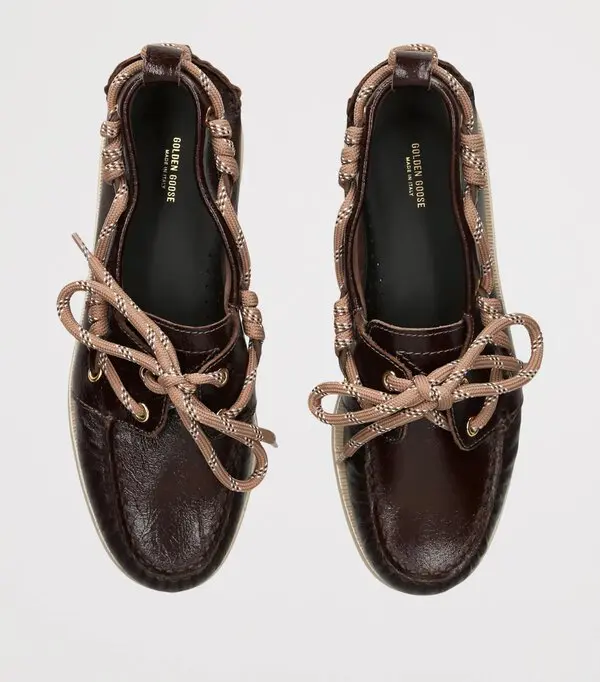 GOLDEN GOOSE Leather Boat Shoes With Lace Up Detail - Brown
