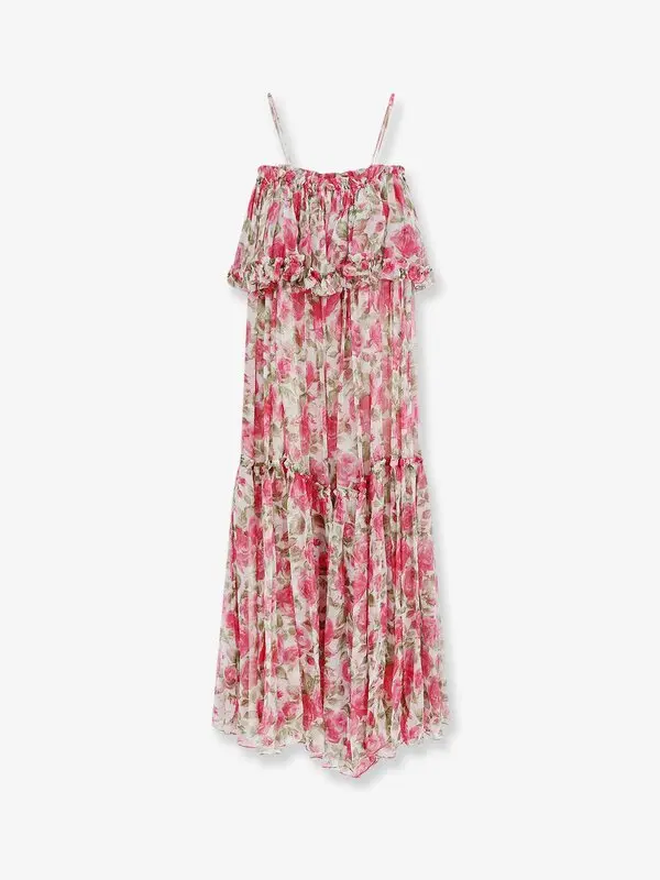 Chloé Floral Print Silk Ruffle Trim Maxi Dress - Multicolor