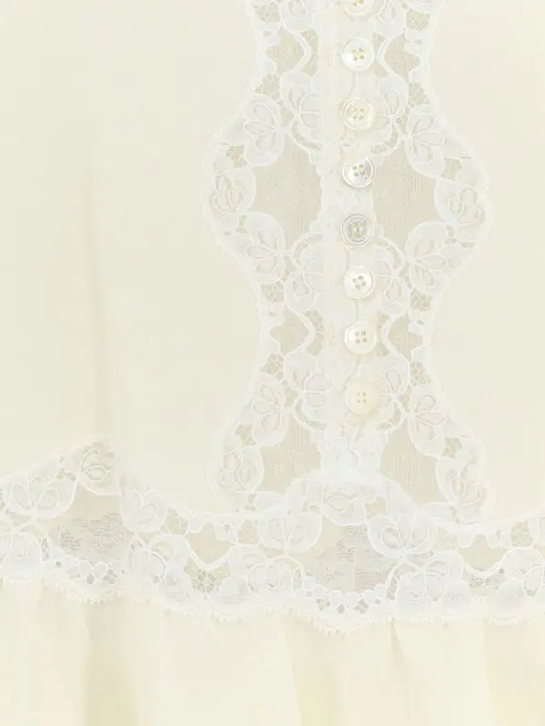 Chloé Sleeveless Silk Top With Lace Inserts And Ruffle Hem - Multicolor