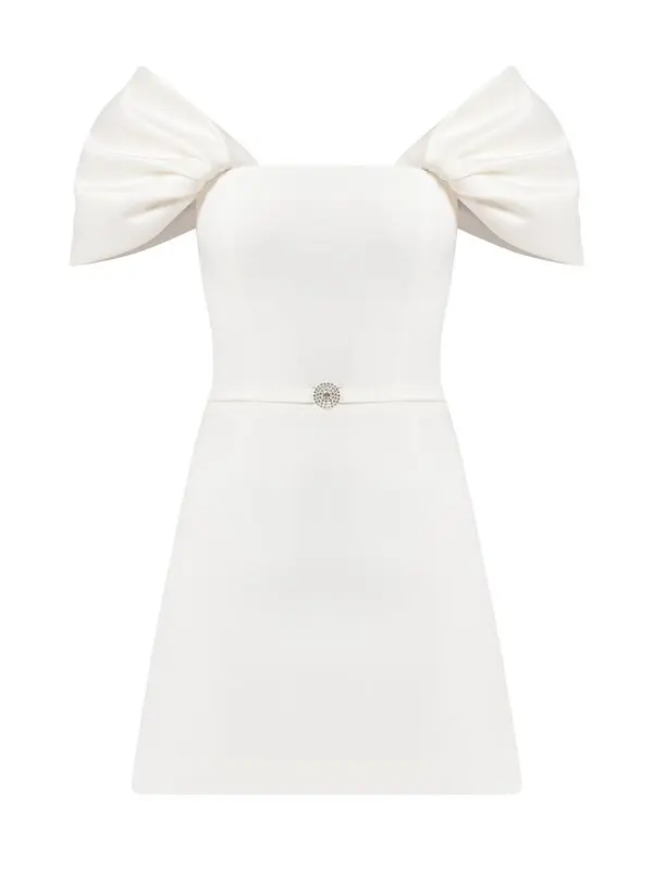 TIA DORRAINE Mirage Crystal Ornament Mini Dress - White