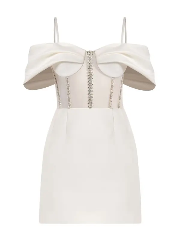 TIA DORRAINE Crystal-embellished Corset Mini Dress - White