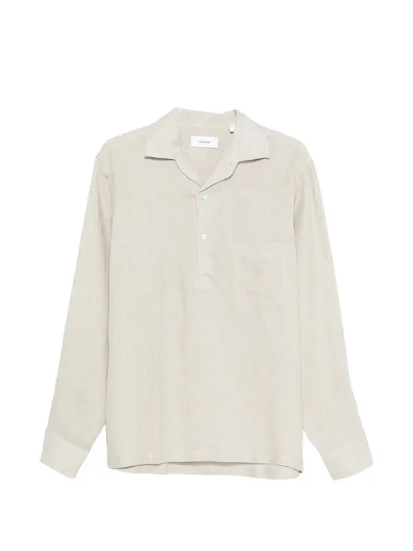LARDINI Linen Polo Shirt With Open Collar And Chest Pocket - Grigio