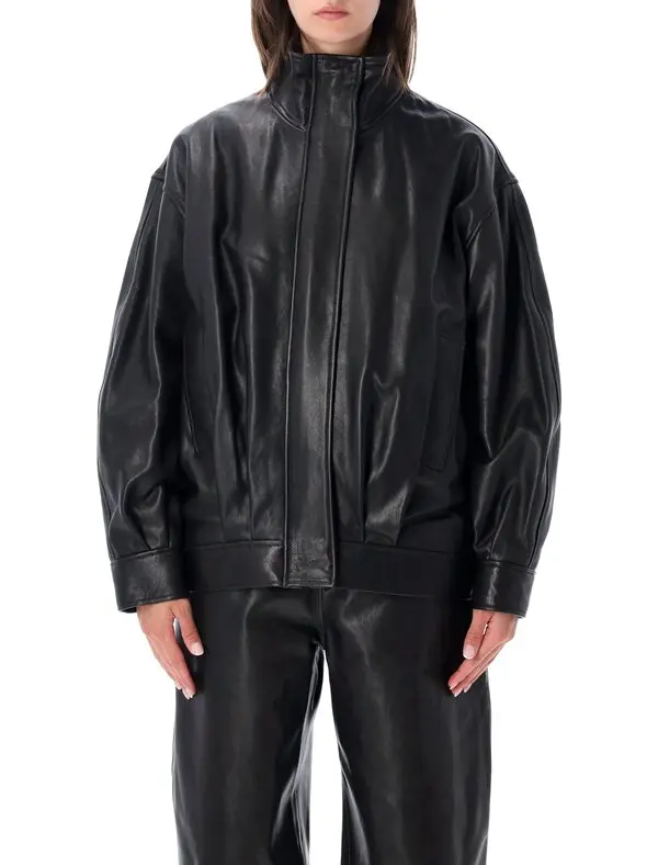 ARMA Oversized Leather Funnel Neck Jacket - Nero