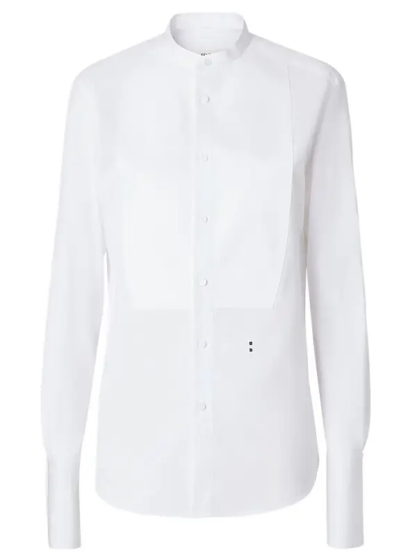 Fendi Tone-on-tone Piqué Plastron Motif Mandarin Collar Shirt - Bianco