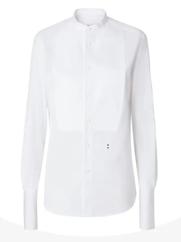 Fendi Tone-on-tone Piqué Plastron Motif Mandarin Collar Shirt - Bianco