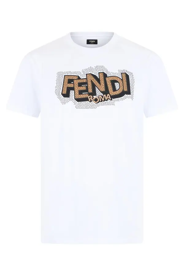 Fendi S Cotton T-shirt With Rhinestone Graphic Print