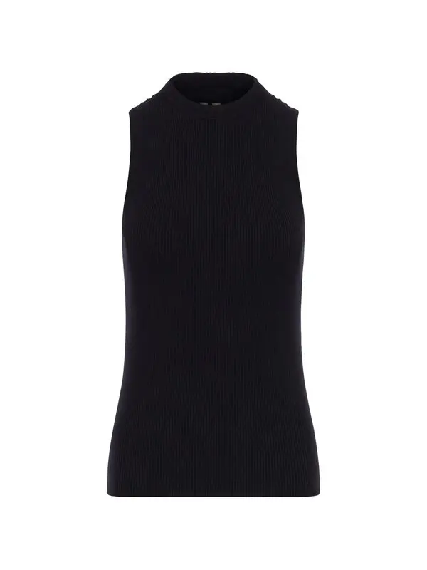 Rick Owens Ribbed Knit Crew Neck Sleeveless Top - Nero