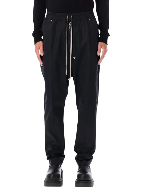 Rick Owens Bela Heavy Poplin Utility Trousers With Exposed Center Zip And Dropped Crotch - Nero