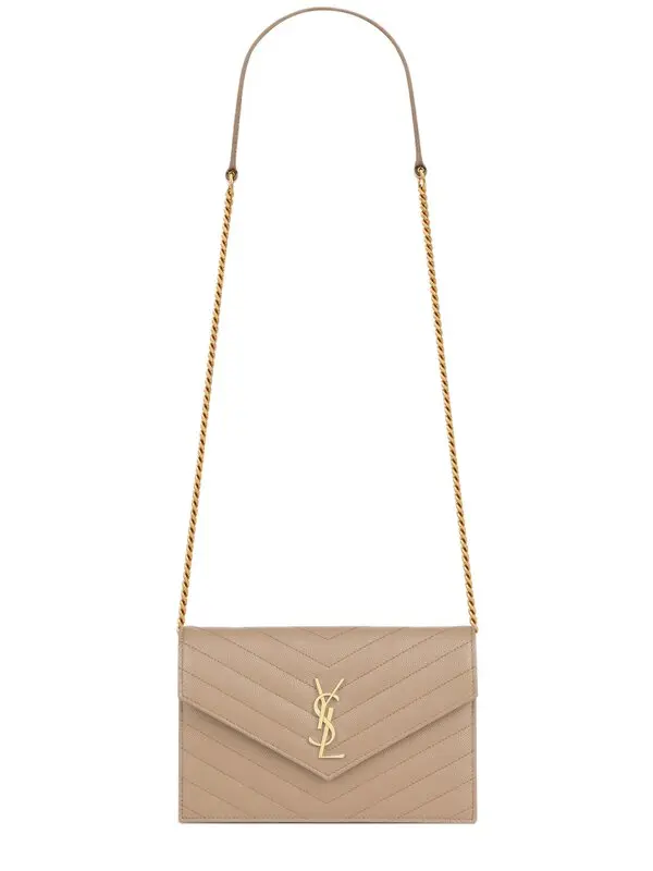 Saint Laurent Mini Envelope Bag With Chain - Beige