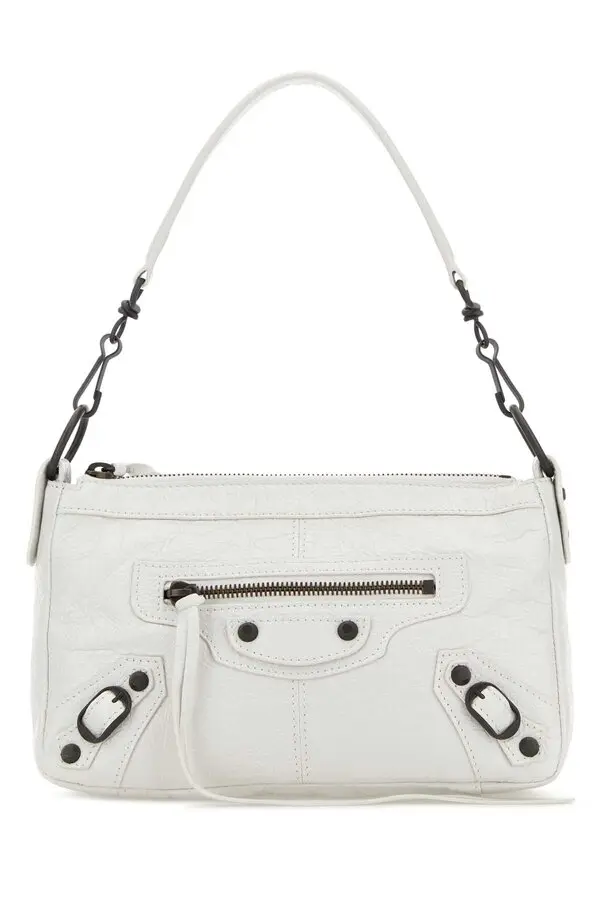 Balenciaga Mini Le City Moto Shoulder Handbag - White