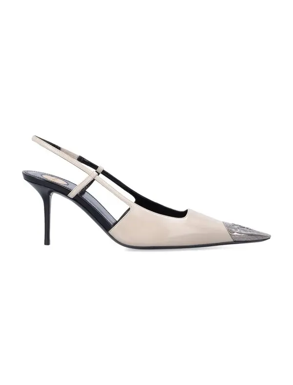 Saint Laurent Jeanne Smooth Leather Slingback Pumps With Square Cap Toe And Silver-tone Detail - Bianco