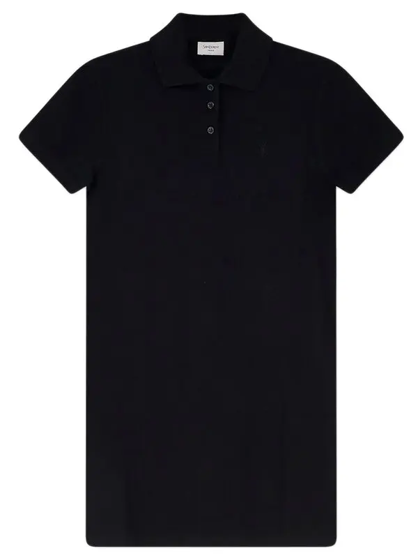 Saint Laurent Short Sleeve Collared Cotton Dress - Nero