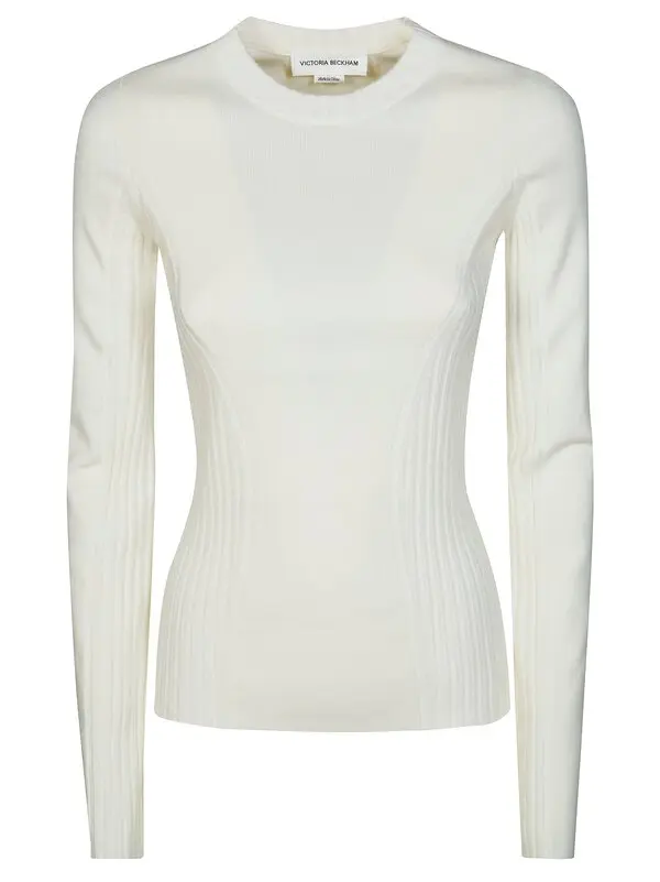 Victoria Beckham Long-sleeve Ribbed Knit T-shirt - Bianco