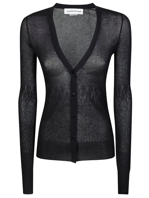 Victoria Beckham Ribbed Knit V-neck Cardigan - Nero