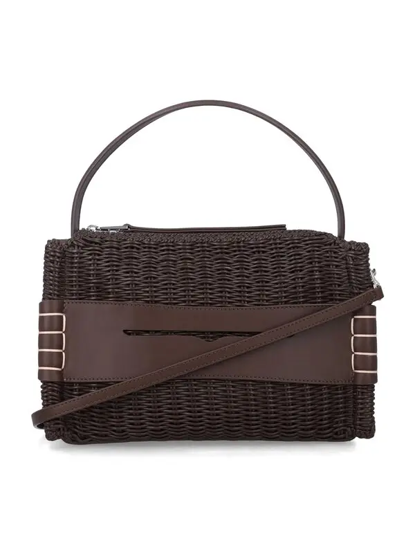 JW Anderson Mini Woven Leather Loafer Handbag With Top Handle & Adjustable Crossbody Strap - Chocolate Brown