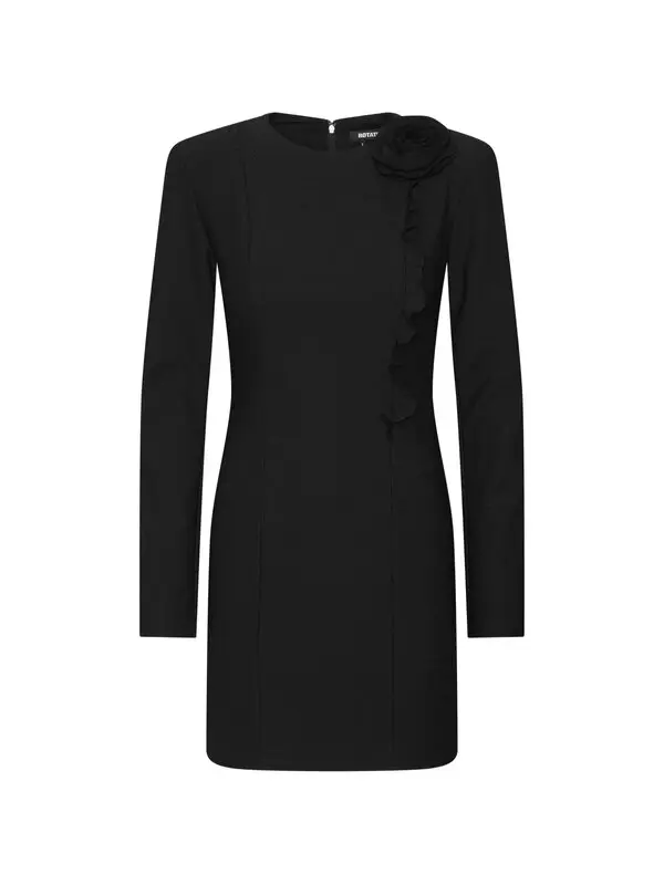 ROTATE BY BIRGER CHRISTENSEN Mini Floral Ruffle Crepe Dress - Nero