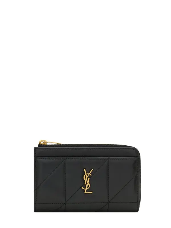 Saint Laurent Mini Leather Wallet With Zip Closure And Bronze-tone Hardware, 13 X 8 X 2 Cm, Six Card Slots - Nero