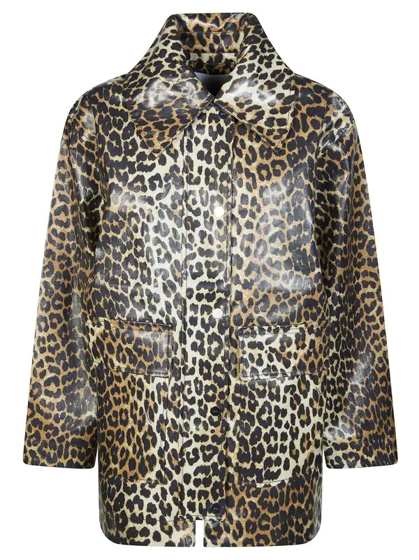 GANNI Leopard Print Laminated Jacket For