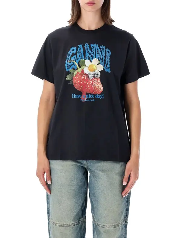 GANNI 100% Organic Cotton T-shirt With Graphic Print