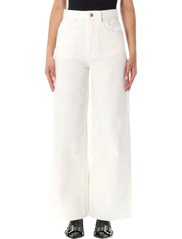 GANNI Organic Cotton Wide Leg Jeans - Bianco