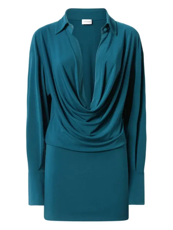 Andamane The Attico Deep V-neck Dress With Oversized Button Cuffs - Blu