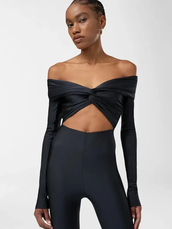 Andamane Off-shoulder Long Sleeve Dress With Knot And Cut-out Detail - Nero