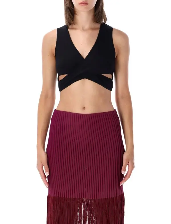 Alaïa Sleeveless V-neck Wrap Effect Top With Side Cut-outs - Nero