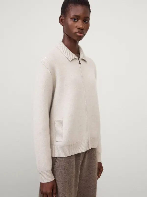 LISA YANG Double-face Cashmere Cardigan With Elegant Collar And Two-way Zip