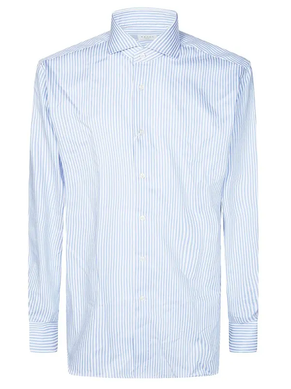 XACUS No-iron Striped Flame-detail Shirt - Azzurro