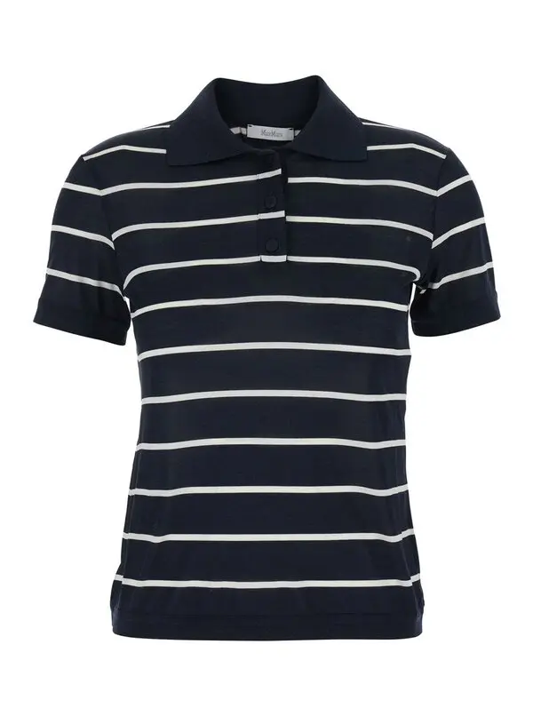 Max Mara Striped Silk Polo Top - Nero