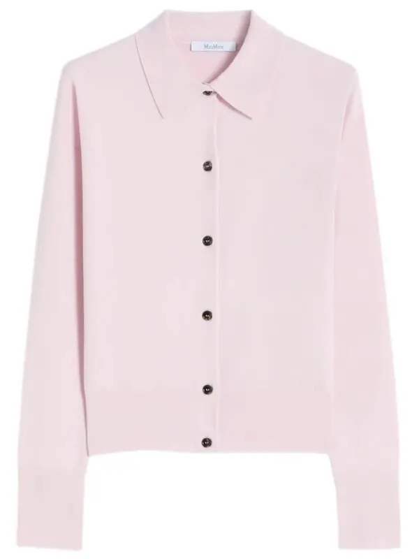 Max Mara Slim Fit Wool Blend Sweater With Shirt Collar And Horn Button Placket - Rosa