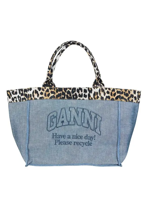 GANNI Leopard Print Logo Shopper Bag