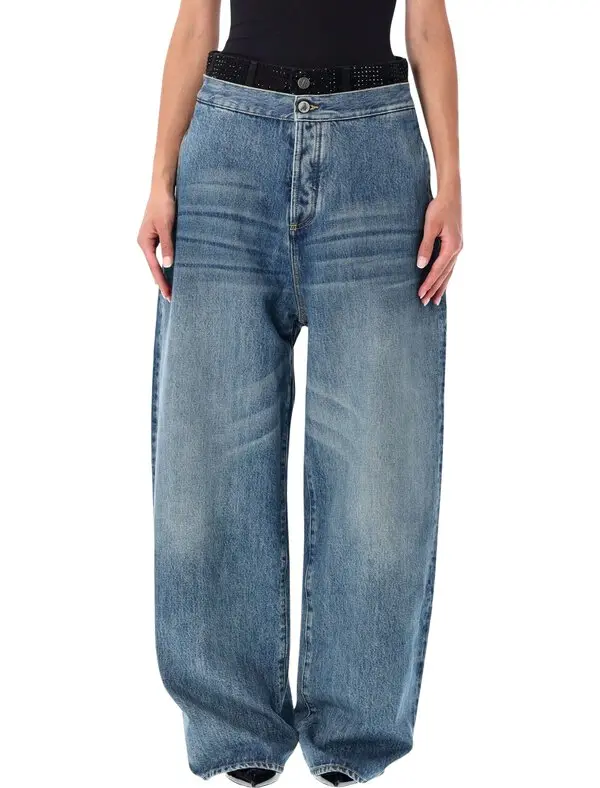 Attico Layered Waist Wide-leg Jeans - Blu