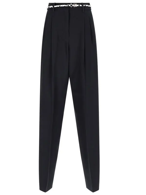 Max Mara High-waist Pleated Wide-leg Trousers With Matching Pony-hair Belt - Nero