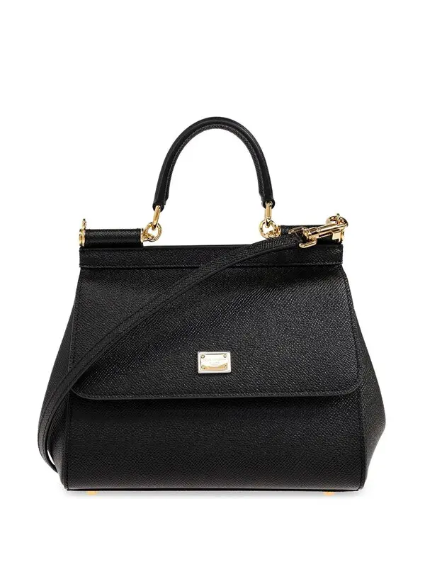 Dolce & Gabbana Mini Front Flap Bag With Logo Tag And Calfskin Strap - Nero