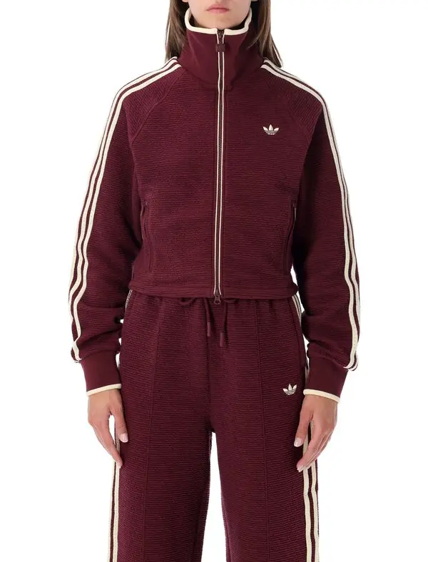 ADIDAS ORIGINALS Firebird Textured Jacquard High Neck Two-way Zip Track Top - Maroon Vivid Red