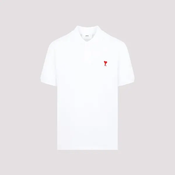 AMI Paris Heart Embroidered Polo Shirt - White