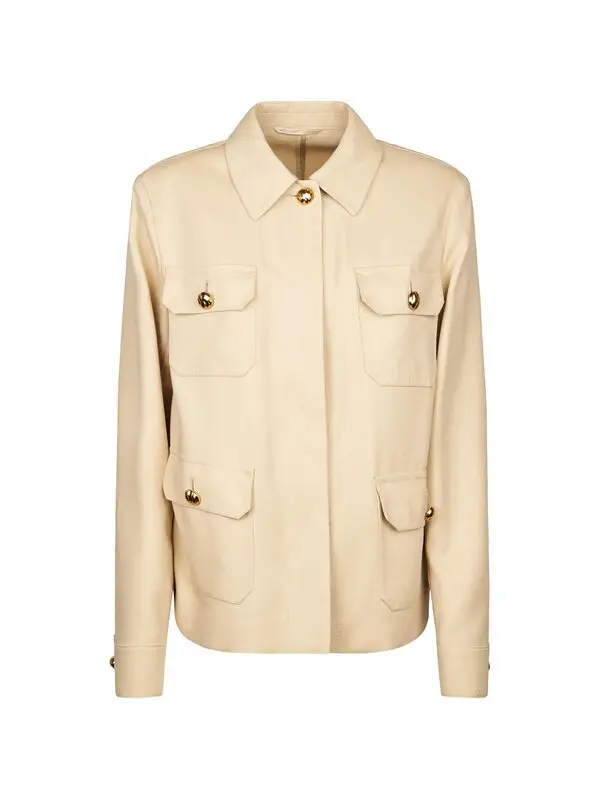 Max Mara Tailored Cotton Jacket With Concealed Button Closure - Beige